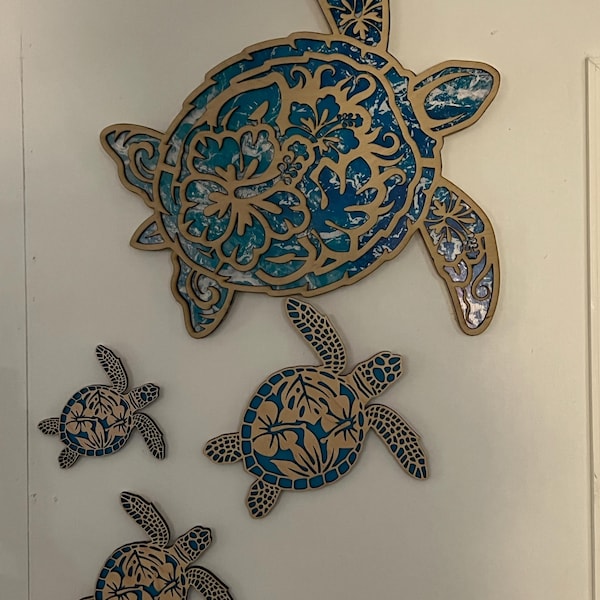 Custom Laser Cut Sea Turtle Wall Art: Hawaiian Hibiscus Decor - Etsy