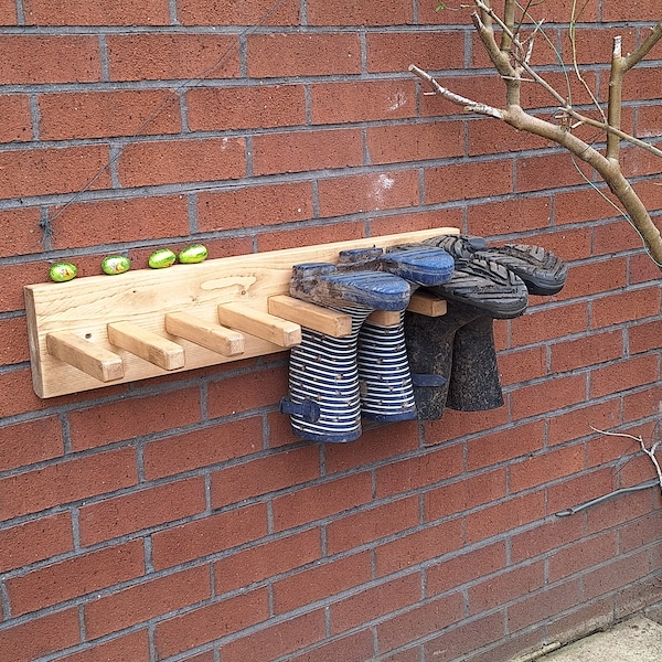 Handmade Reclaimed Wood Welly Rack: Wall Mounted Boot Storage - Etsy