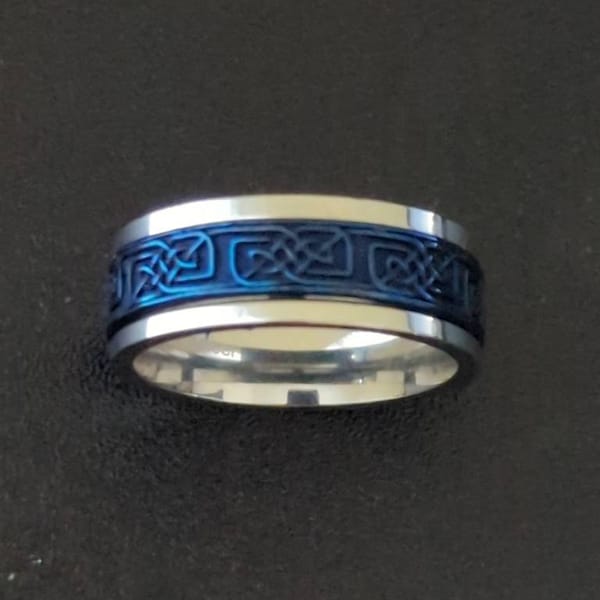 Blue Celtic Spinner Ring Mens Womens Stainless Steel Meditation Anti ...