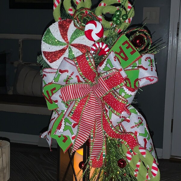 Grinch Inspired Tree Topper, Monster Head, Monster Ribbon, Christmas ...