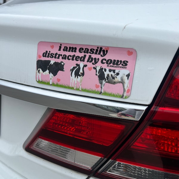 I Am Easily Distracted by Cows | Funny Cute Cow Lover Aesthetic Sticker ...