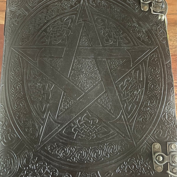 Embossed Pentagram Leather Journal: Handmade Grimoire Book (1000 Pages ...