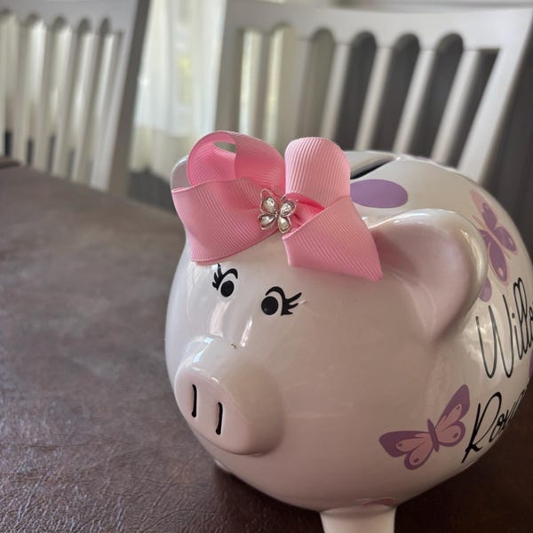 Personalized Light Pink Piggy Bank, Pink Tutu, Piggy Banks for Girls ...