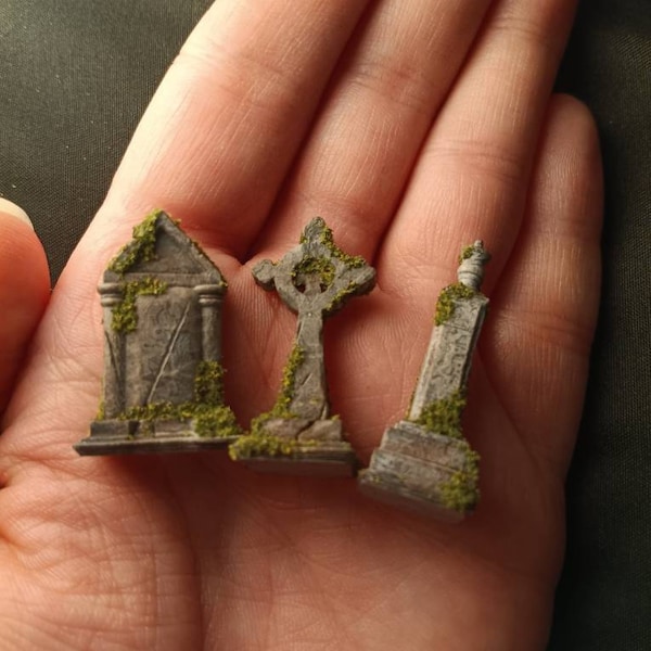 Set of 3 Handmade Miniature Gravestones, Spooky Tiny Headstones, Very ...