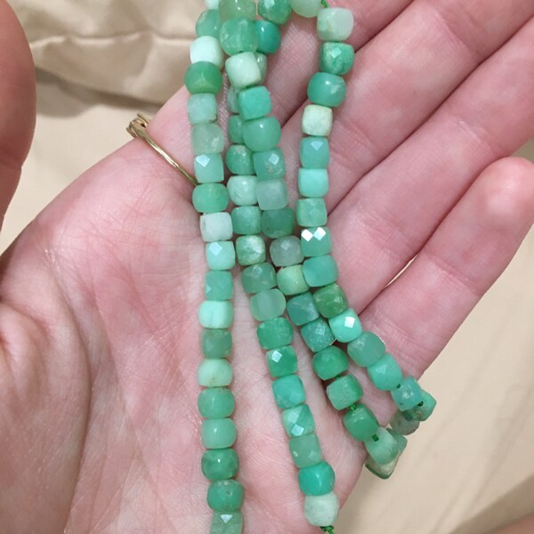 6MM Chrysoprase / Australian Jade Beads Faceted Cube Grade AA Genuine ...