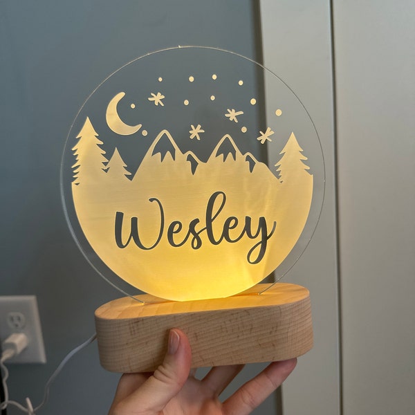 Mountains Custom Name Light Personalized Bedroom LED Cloud Decor Sign ...