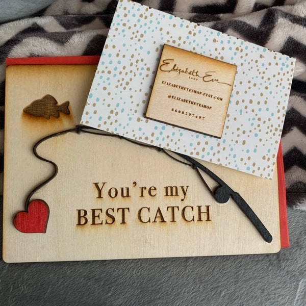 Wooden Card | Fishing Card | You're My Best Catch | Cute Card - Etsy