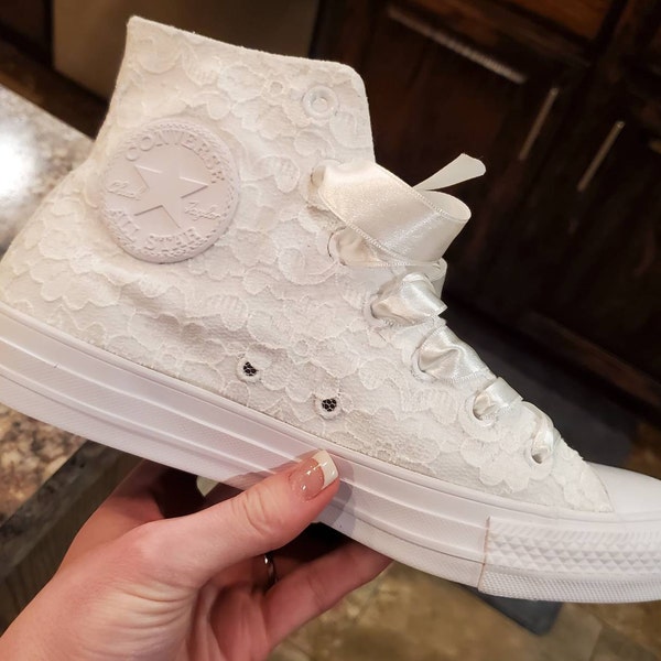 Ivory Wedding Converse High Top, Custom Converse Shoes, Lace High Top ...