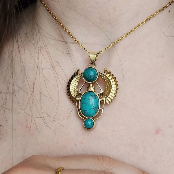 Scarab Necklace, Turquoise Scarab Pendent, Beatle Jewelry, Egyptian ...