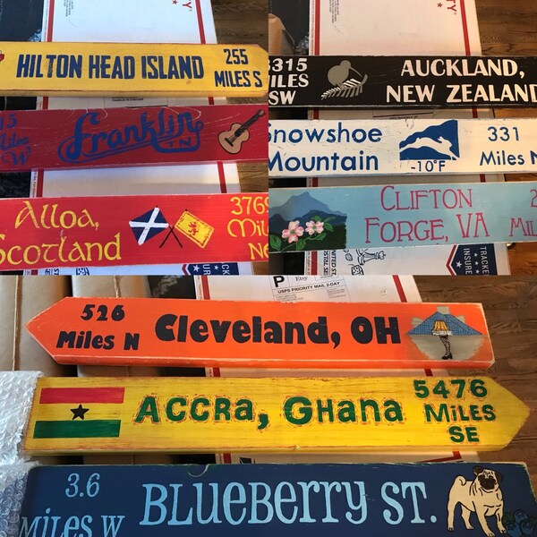 Hand Painted Distressed Custom Wooden Directional Signs / Arrow Signs ...