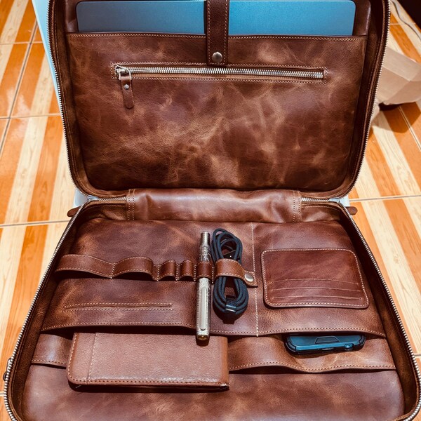 Leather Slim Organizer Bag - Leather Briefcase - for Laptops up to 14 ...
