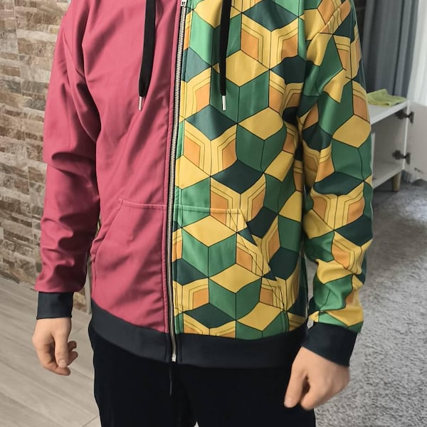 Giyu Zip up Hoodie, Demon Slayer Inspired Anime Fan Zipper Jacket ...