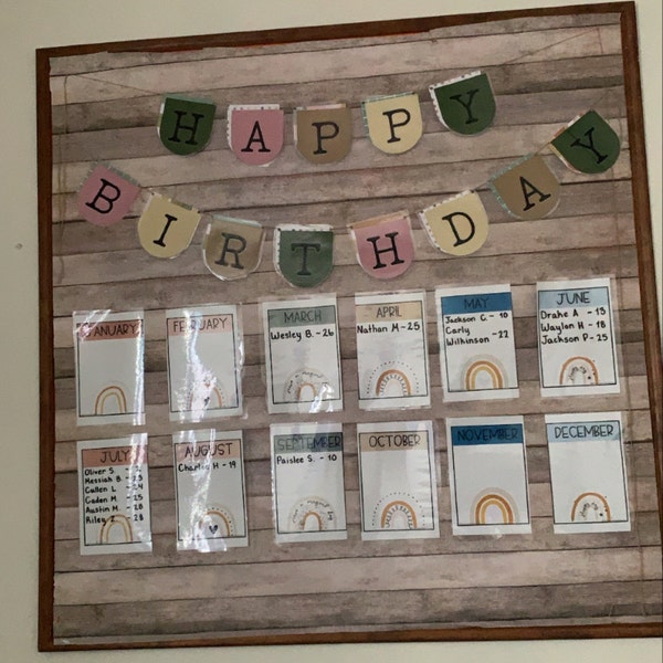 BOHO RAINBOW Birthday Chart | Editable | Neutral Rainbow Classroom ...