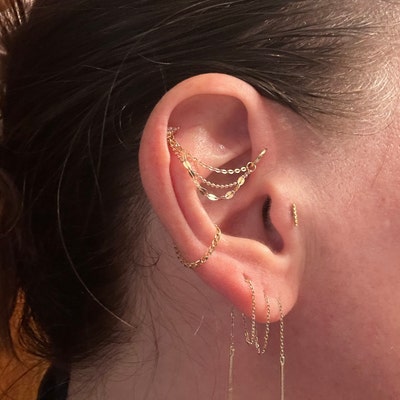 14K Solid Gold Teardrop Rook Earring Dainty Rook Piercing Eyebrow ...