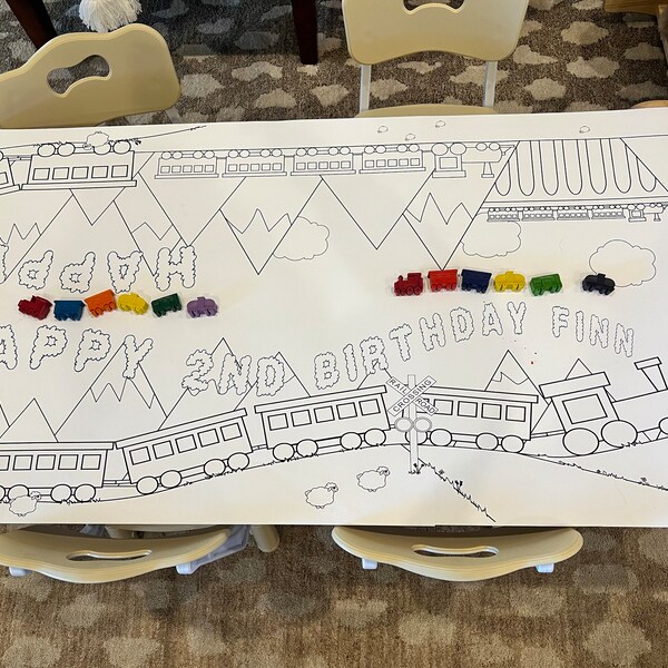 Train Birthday Coloring Page Table Runner First Birthday Decorations ...