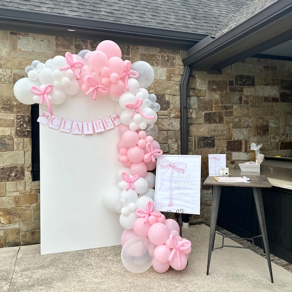 EDITABLE Pink Bow Welcome Sign for Baby Shower, Minimalist Baby Shower ...