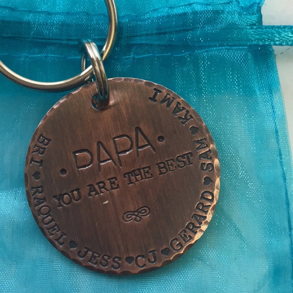 Keychain for Papa, Gift for Papa, Copper Handstamped Keychain for Dad ...
