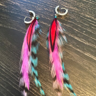 Single Feather Earrings Men Hoop Earrings Hypoallergenic Studs Men ...