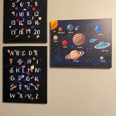 Solar System Set of 3 Space Prints, Space Themed Nursery, Kids Alphabet ...