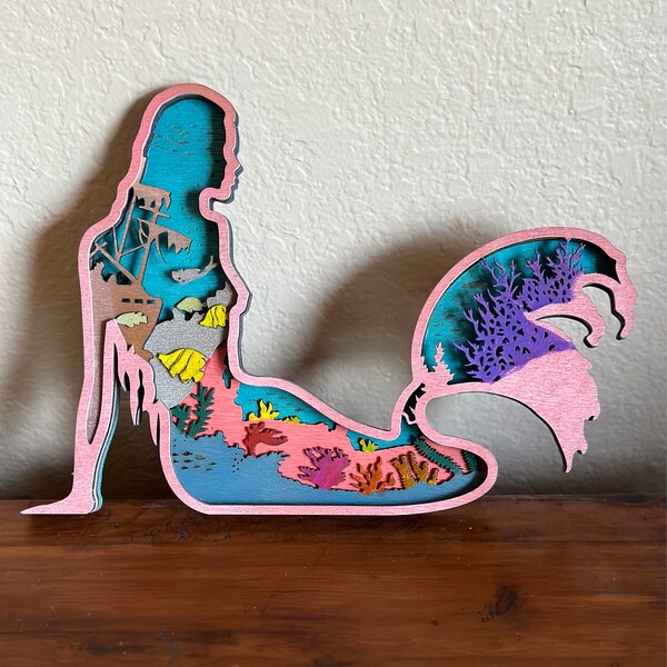 Mermaid SVG, Laser Cut Files 6 Layer Art Piece for Glowforge Multi-layer - Etsy UK