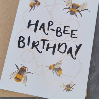 Hap-bee Birthday Card for Bee Lovers, A6 Bumble Bee Birthday Greetings ...