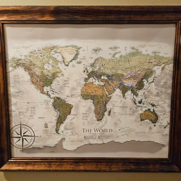 Nautilus World Map Push Pin, World Map Wall Art With USA National Parks ...