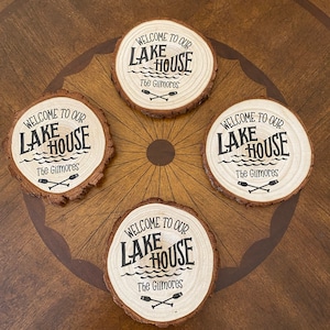 Personalized Lake House Coasters Lake House Gift Wood Slice Coasters ...
