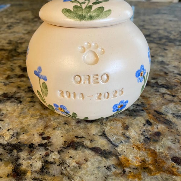 Forget Me Not Pet Urn, Blue Cat Urn, Blue Small Flowers, Dog Urn - Etsy