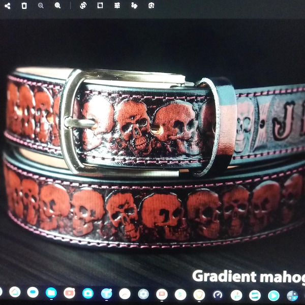 Leather Skull Belt, Biker Belt, Skull Tooled Brown Leather Belt, Custom ...