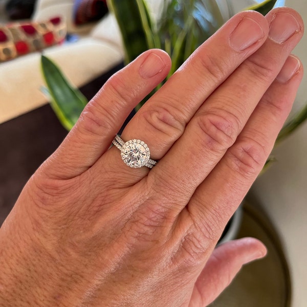 2 Carat Round Halo Bridal Half Band, CZ & Silver Bridal Set for Her, 2 ...