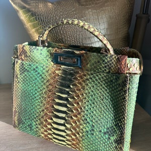 Gray Genuine Python Top Handle Bag, Real Snake Skin, Natural Python ...