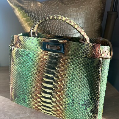 Gray Genuine Python Top Handle Bag, Real Snake Skin, Natural Python ...