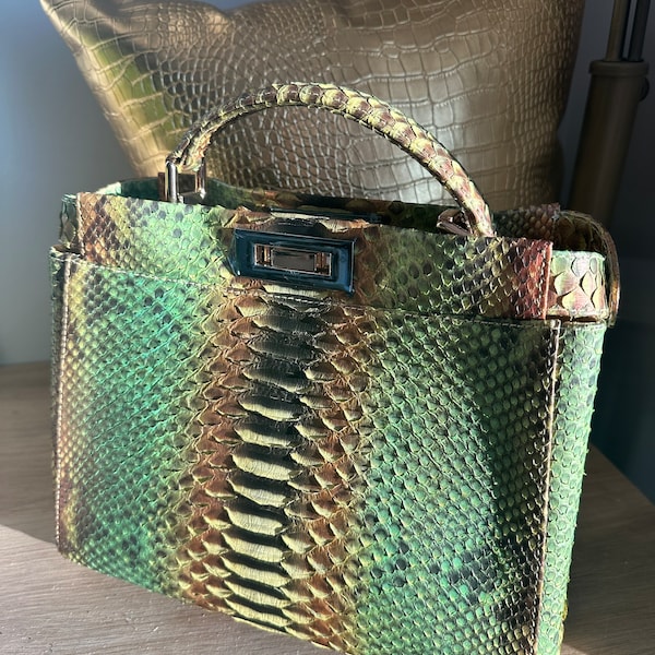 Gray Genuine Python Top Handle Bag, Real Snake Skin, Natural Python ...