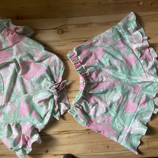 Tie Front Top & High Waist Flounce Hem Short Matching Set PDF Sewing ...