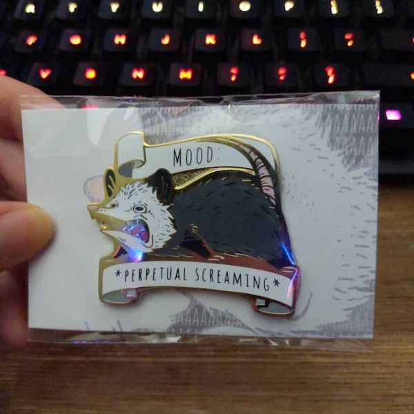 Mood Possum Hard Enamel Pin | Perpetual Screaming Opossum Funny Pin ...