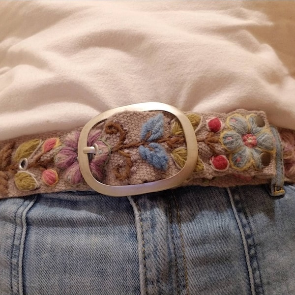 Peruvian Embroidered Belt Floral GRAY Natural Organic Dyes , Belt ...
