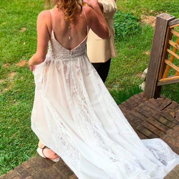 Dainty Pearl Back Necklace for Women, Long Backdrop Necklace for Bride ...