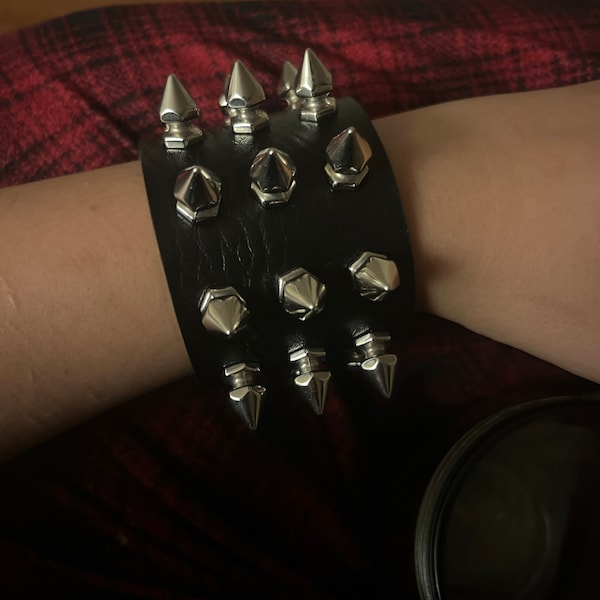 3 Row Spike Emo Goth Alt Wristband Snap Button Bracelet - Etsy
