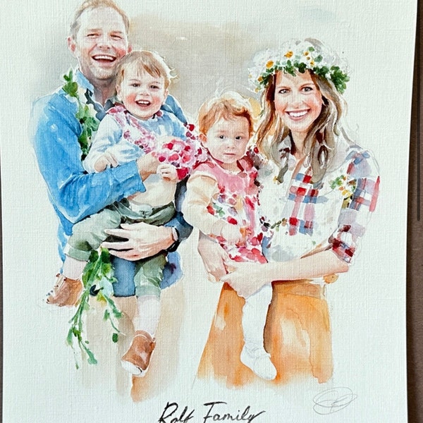 Hand Painted, Photo to Highly Detailed Watercolor. Family, House ...