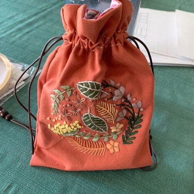 Hand Embroidery Drawstring Bag,floral Beginner Embroidery Kit ...