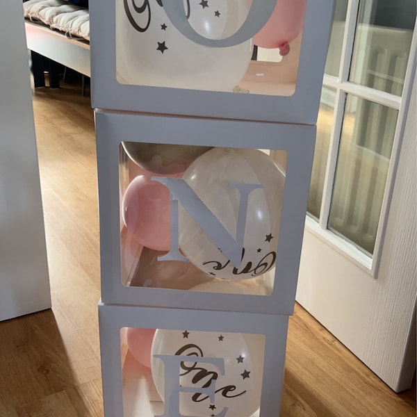 One Box 1st Birthday Decoration White Clear One Balloon Boxes First ...