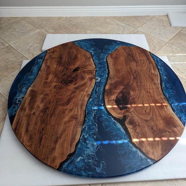 Round Wood Table With Resin, Round Epoxy Table, Handmade Epoxy Table ...