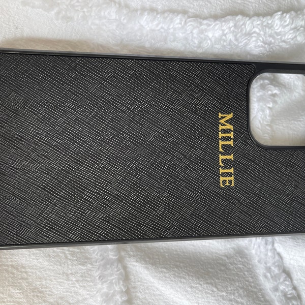 Personalised iPhone 12 Case. Monogrammed Black Saffiano Leather Case ...