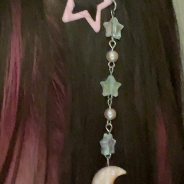 Kawaii Moon Hair Clips With Iridescent Star Beads Available in Pastel ...