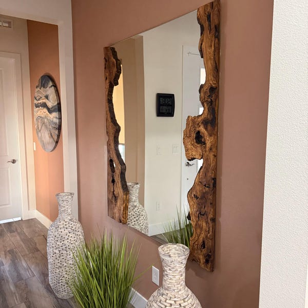 Modern Wall Mirror, Live Edge Mirror, Wood Handmade Mirror, Decorative ...