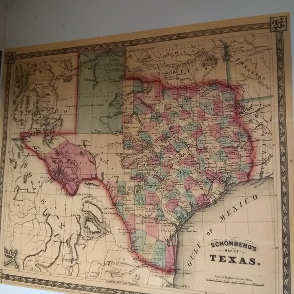 1866 Texas Map OLD WEST Map Antique Texas Map Western Decor Old Style ...