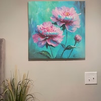 Original Green Flower Oil Painting on Canvas, Abstract Floral Painting ...