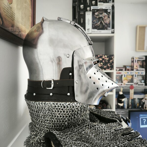 16GA Medieval Bacinet Visor Helmet Medieval Extreme Combat Helmet Medieval Jousting Helmet With ...