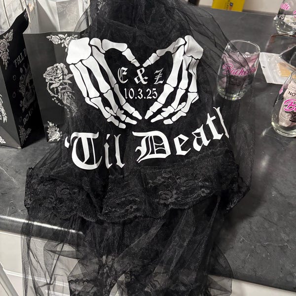 Til Death With Hands Custom Wedding Veil, Future Mrs., Halloween Gothic ...