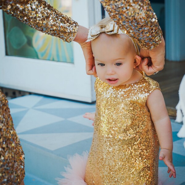 Gold Sequins Girl Dress Gold Baby Dress First Birthday Outfit Gold ...